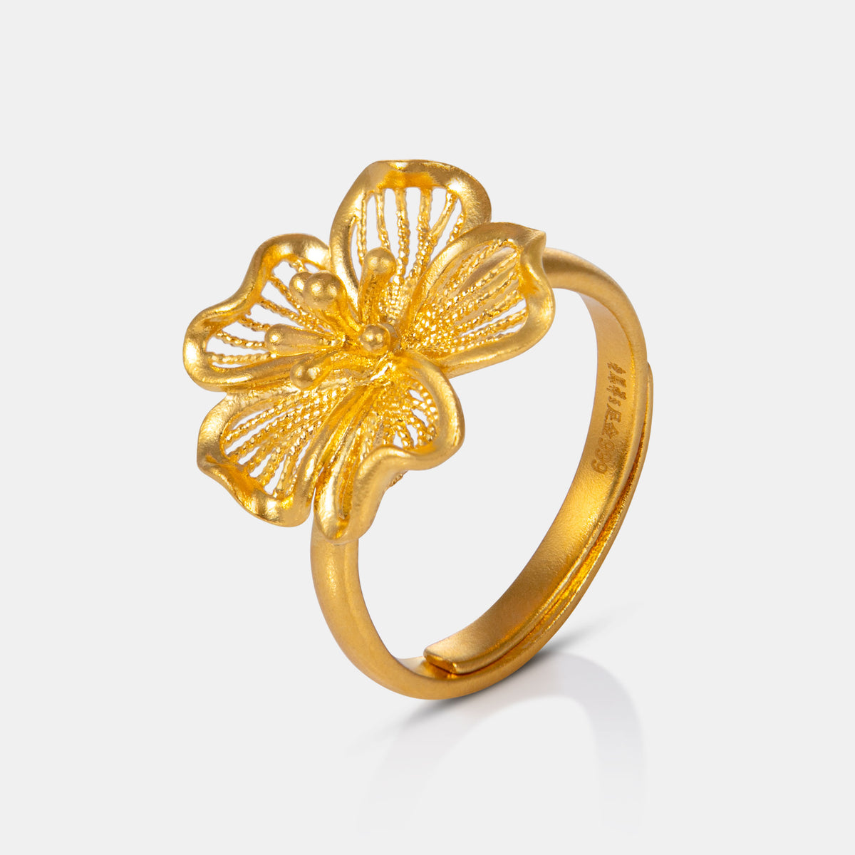 24K Antique Gold Filigree Peony Ring – Lao Feng Xiang Canada | 老凤祥 温哥华
